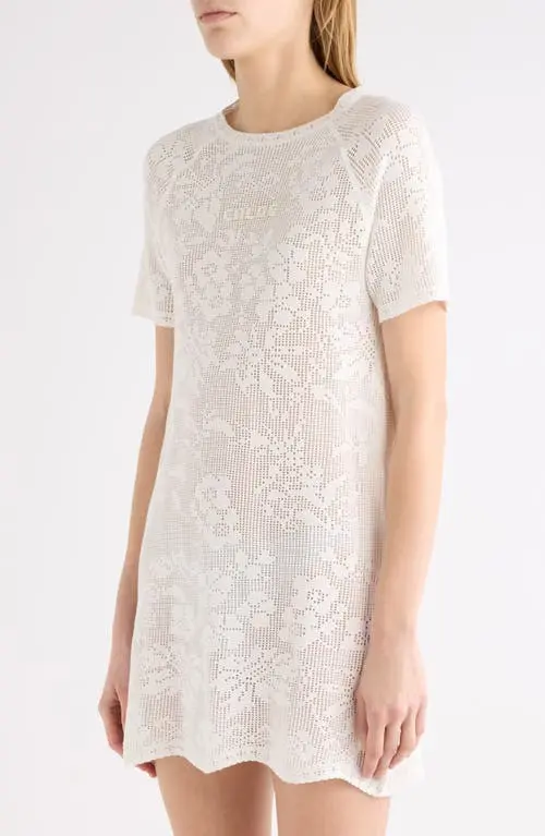 Chloé Short Sleeve Floral Pointelle Stitch Cotton Minidress