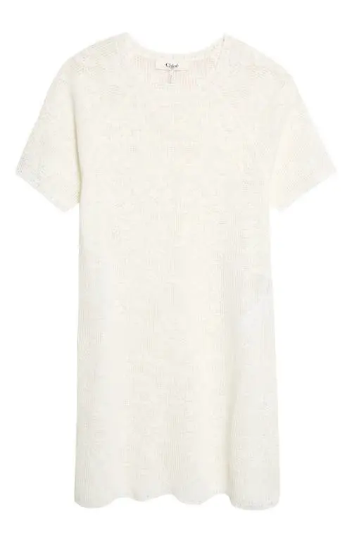 Chloé Short Sleeve Floral Pointelle Stitch Cotton Minidress