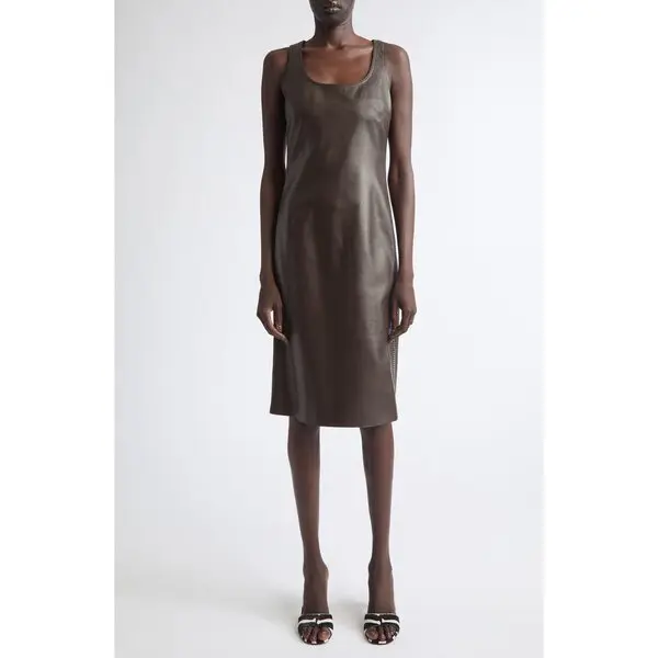 FERRAGAMO Plongé Lambskin Leather Midi Dress - Expresso/espresso
