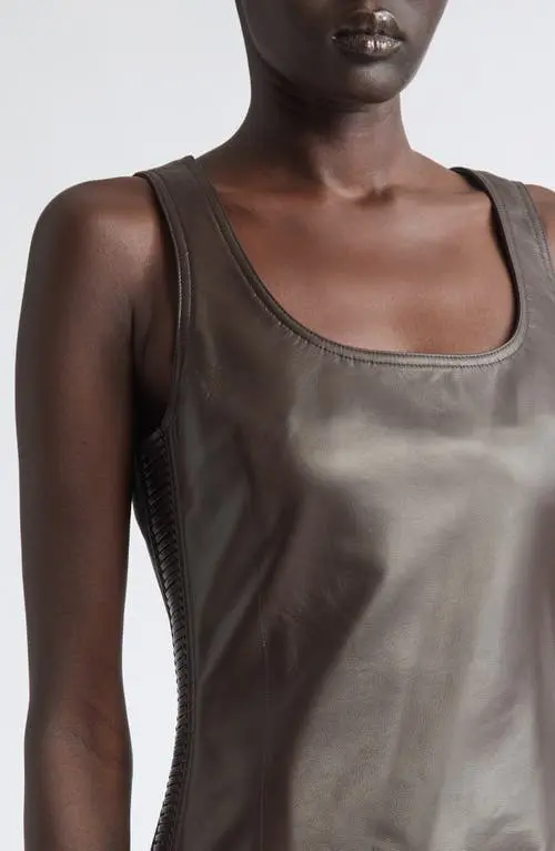 FERRAGAMO Plongé Lambskin Leather Midi Dress