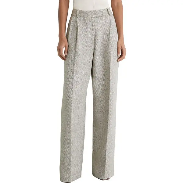 REISS Ezra Herringbone High Waist Wide Leg Pants