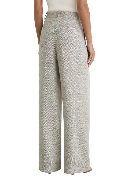 REISS Ezra Herringbone High Waist Wide Leg Pants