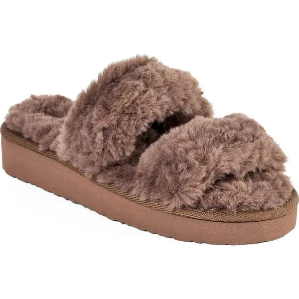 Minnetonka Teddy Faux Fur Two Band Slipper - Chocolate