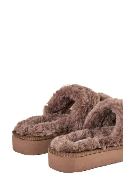 Minnetonka Teddy Faux Fur Two Band Slipper - Chocolate