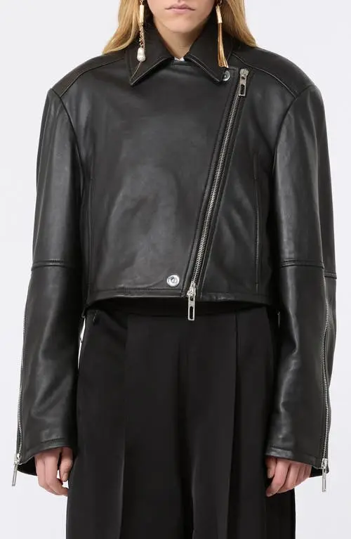 Sportmax Vicario Leather Crop Jacket With Fringe