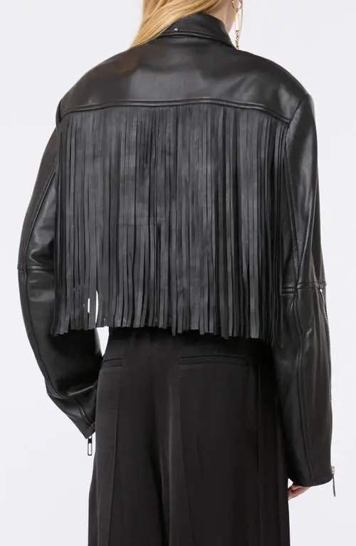 Sportmax Vicario Leather Crop Jacket With Fringe