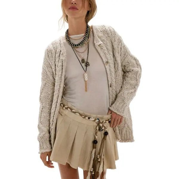 Free People Opal Cable Knit Cardigan - Tea