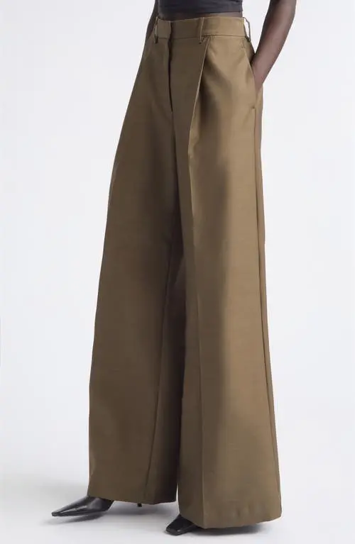 HEIRLOME Laurence Pleated Wool & Silk Wide Leg Trousers
