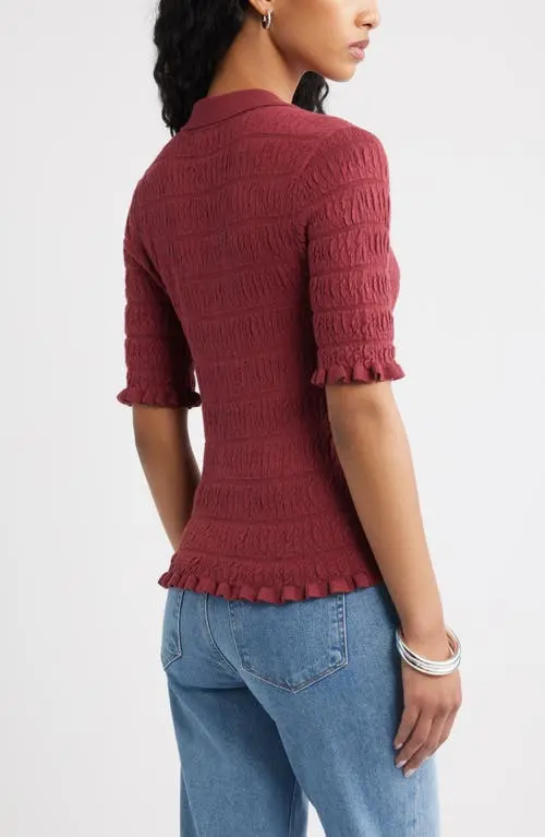 OPEN EDIT Textured Short Sleeve Cardigan - Red Ruby