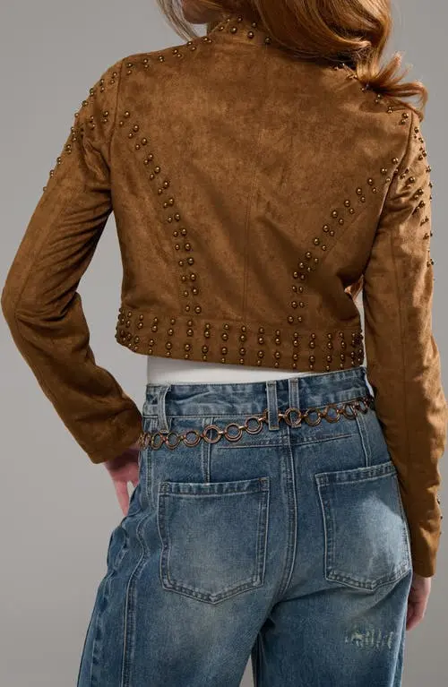AZALEA WANG Studded Faux Suede Moto Jacket