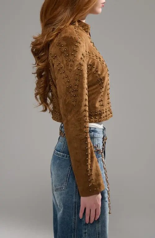 AZALEA WANG Studded Faux Suede Moto Jacket