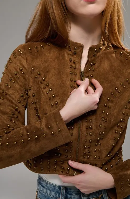AZALEA WANG Studded Faux Suede Moto Jacket