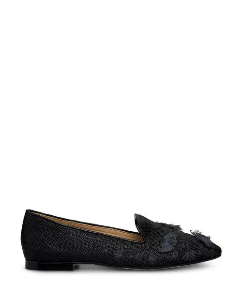 ARTEANA Flora Embroidered Raffia Smoking Slippers - Black