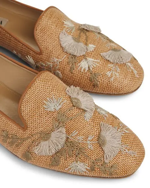 ARTEANA Flora Embroidered Raffia Smoking Slippers