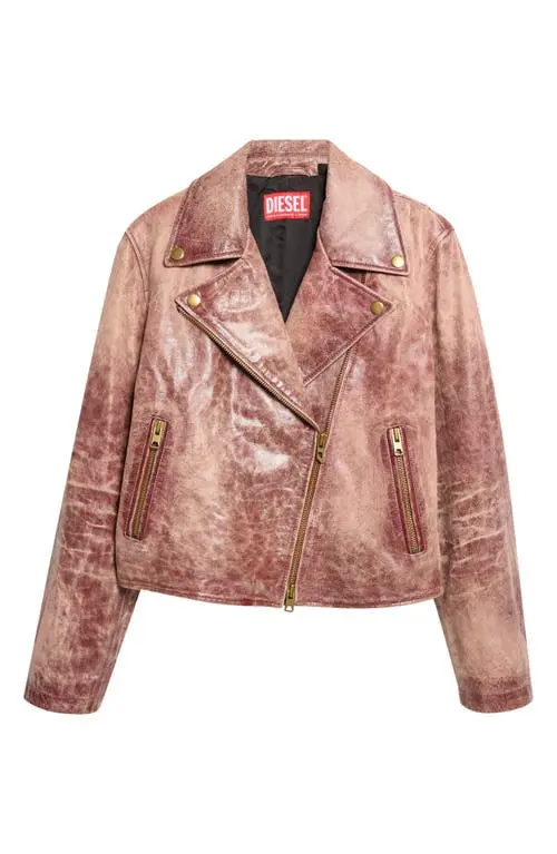 DIESEL® L-unatic Distressed Leather Moto Jacket - Cognac