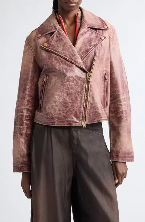 DIESEL® L-unatic Distressed Leather Moto Jacket - Cognac