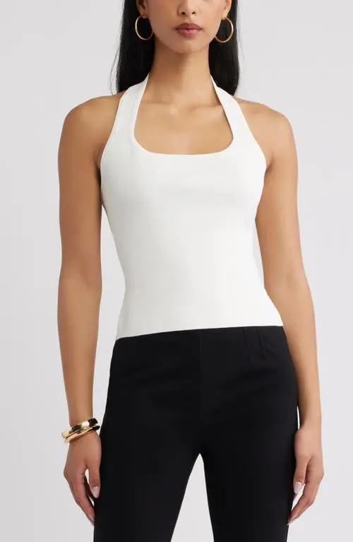 OPEN EDIT Ribbed Halter Neck Sweater Top - Ivory