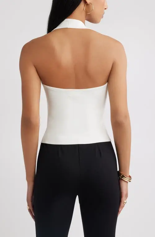 OPEN EDIT Ribbed Halter Neck Sweater Top - Ivory