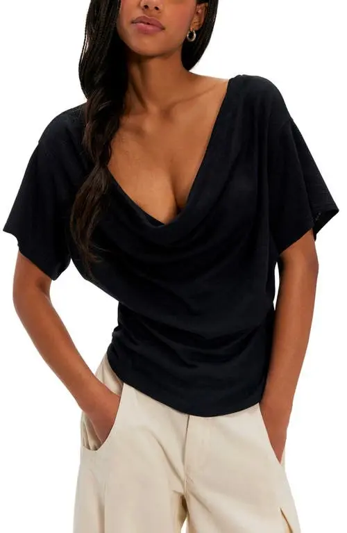 Free People Waterfall Cowl Neck Top - Black