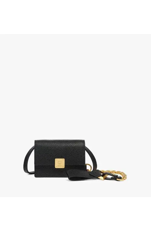 Mcm Aren Airpods Pro Charm In Calfskin With Chain Strap - Black