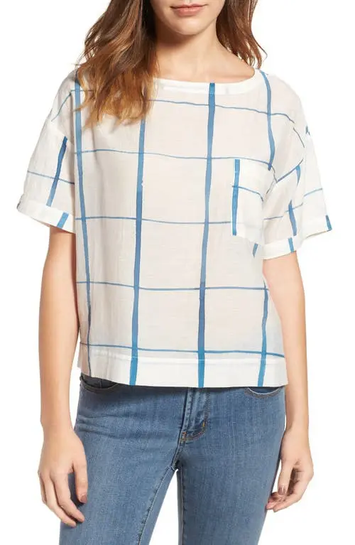 Eileen Fisher Check Organic Cotton & Silk Top - Chambray