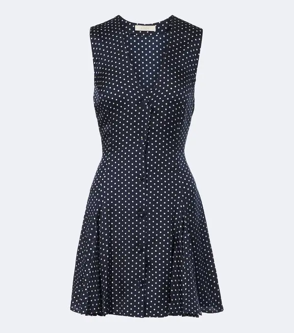 DÔEN Aubrey Polka Dot Silk-blend Minidress - Blue