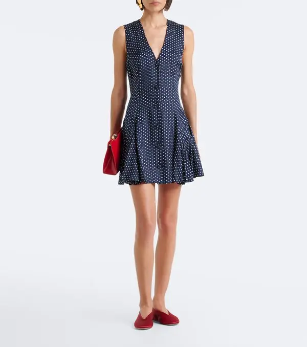 DÔEN Aubrey Polka Dot Silk-blend Minidress - Blue