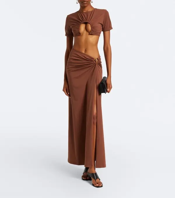 Christopher Esber Gathered Jersey Maxi Skirt With Brass Insert