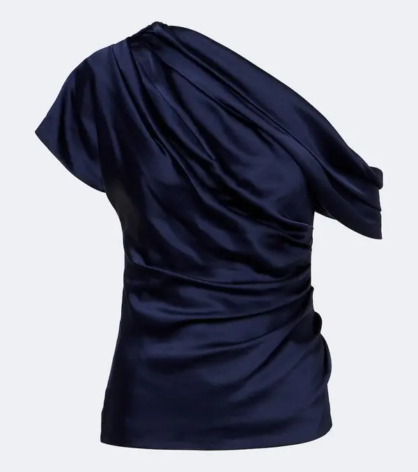 Simkhai Phoebe One-shoulder Draped Satin Top - Blue