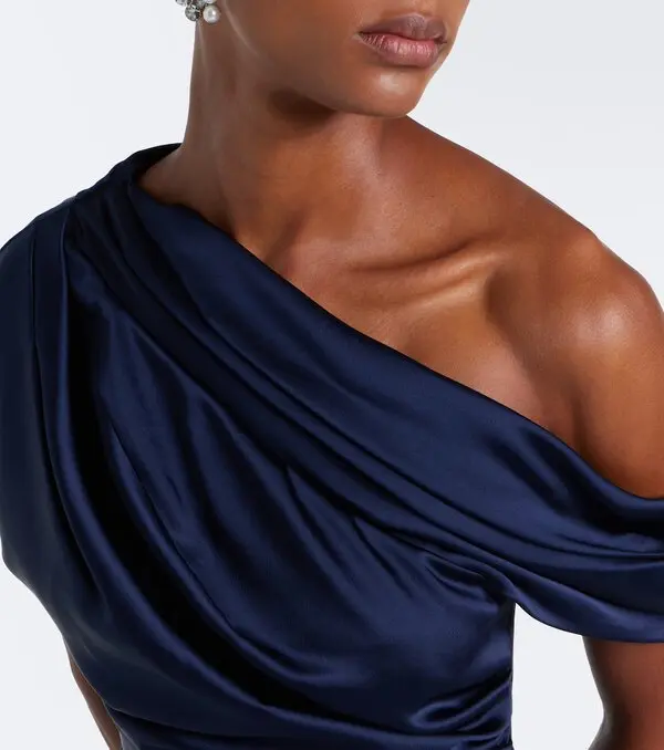 Simkhai Phoebe One-shoulder Draped Satin Top - Blue