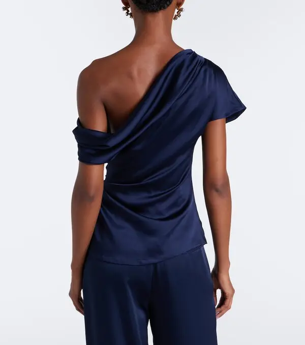 Simkhai Phoebe One-shoulder Draped Satin Top - Blue