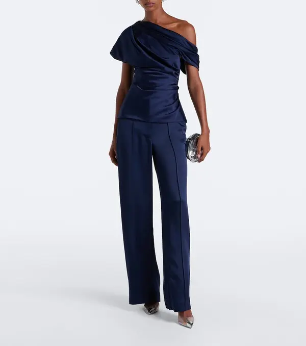 Simkhai Phoebe One-shoulder Draped Satin Top - Blue