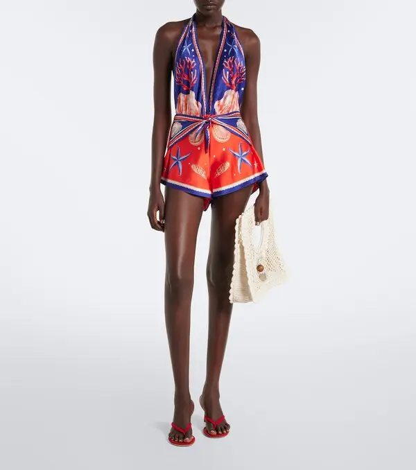 Retrofete Ledda Printed Silk-blend Halter Neck Romper - Multicoloured