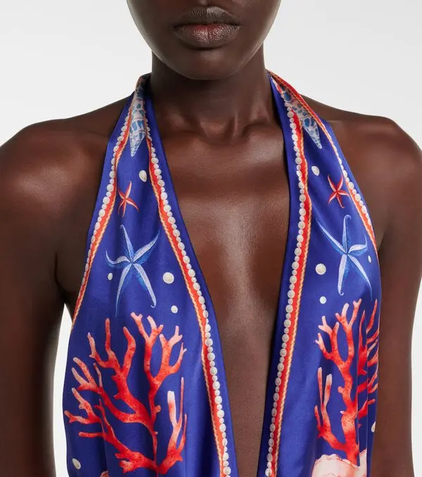 Retrofete Ledda Printed Silk-blend Halter Neck Romper - Multicoloured