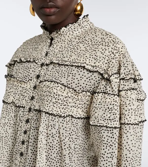 MARANT ETOILE Polka-dot Cotton Voile Blouse - White