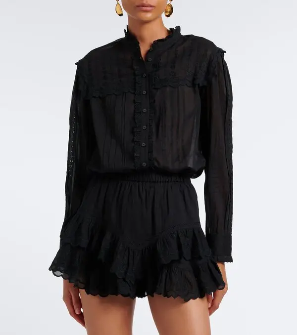 MARANT ETOILE Embroidered Cotton Voile Blouse - Black
