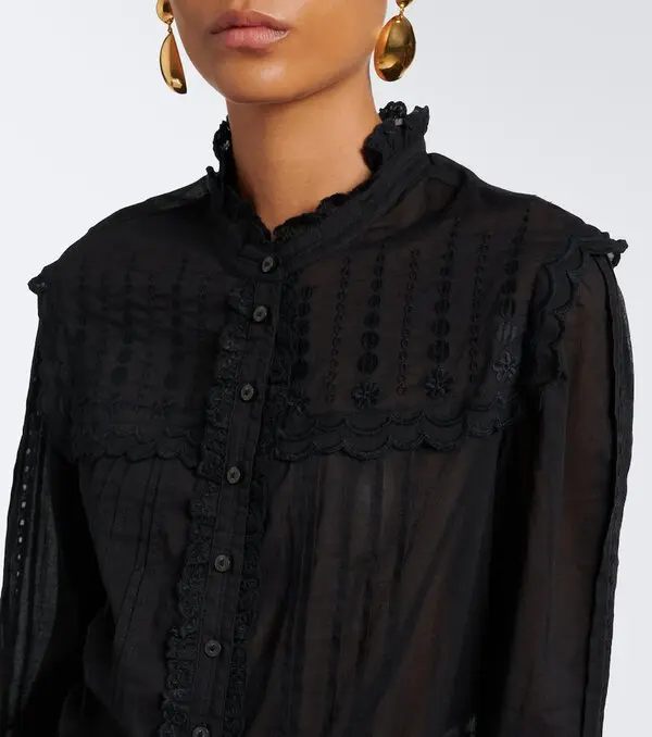 MARANT ETOILE Embroidered Cotton Voile Blouse - Black