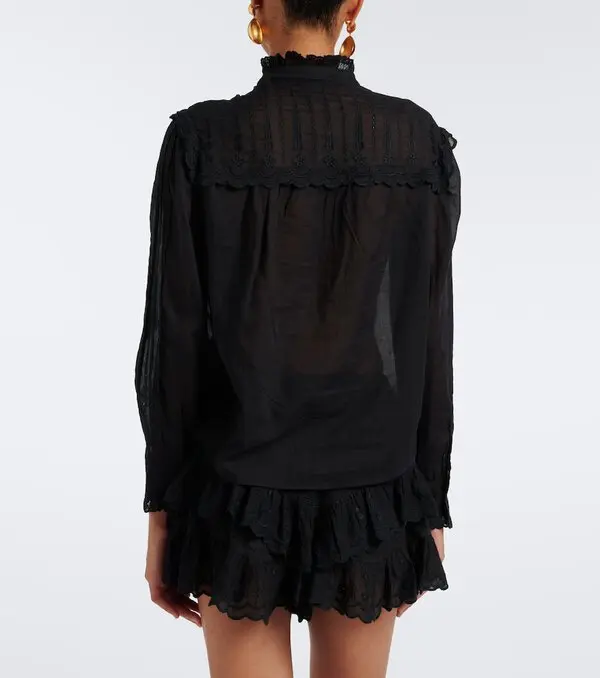 MARANT ETOILE Embroidered Cotton Voile Blouse - Black