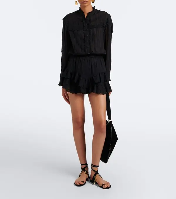 MARANT ETOILE Embroidered Cotton Voile Blouse - Black