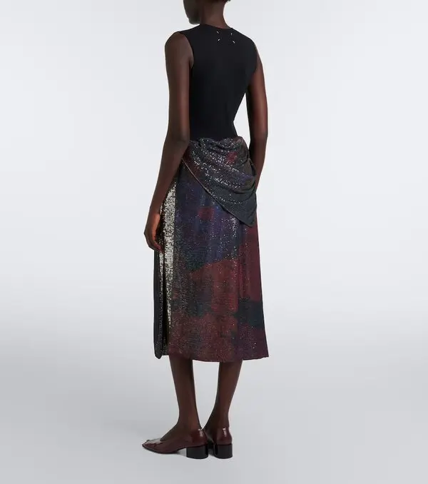 MAISON MARGIELA Draped Printed Sequined Midi Skirt