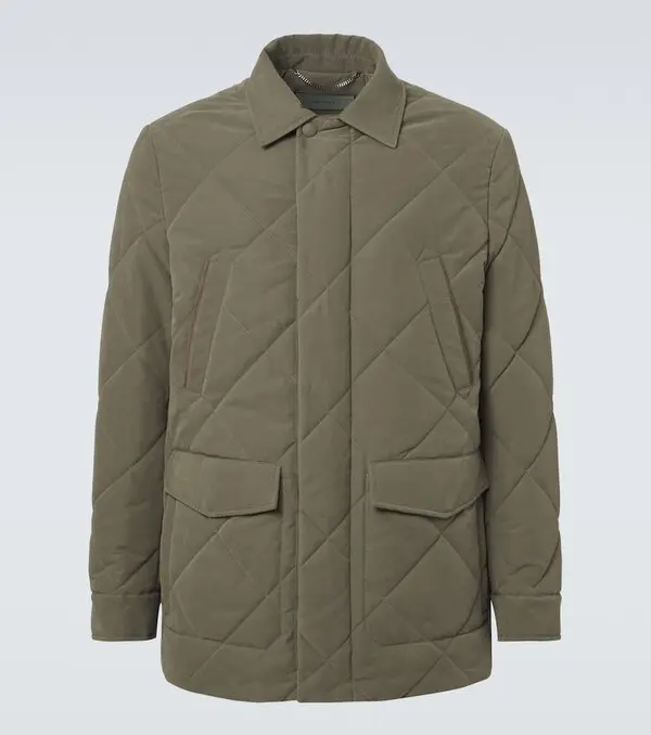 Canali Quilted Puffer Jacket With Leather Trim - Green