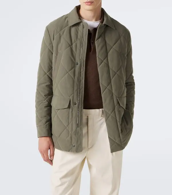 Canali Quilted Puffer Jacket With Leather Trim