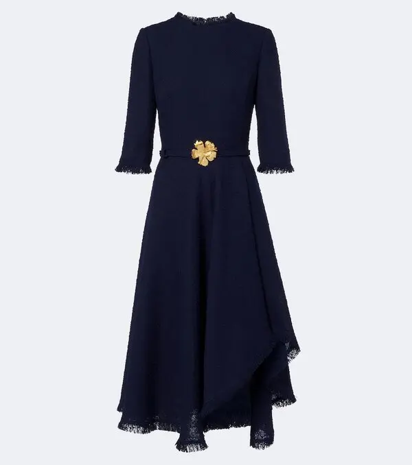 Oscar De La Renta Embellished Tweed Midi Dress - Blue