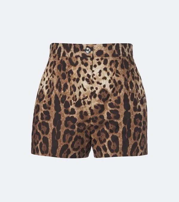 Dolce & Gabbana Leopard Print Cotton Shorts - Brown