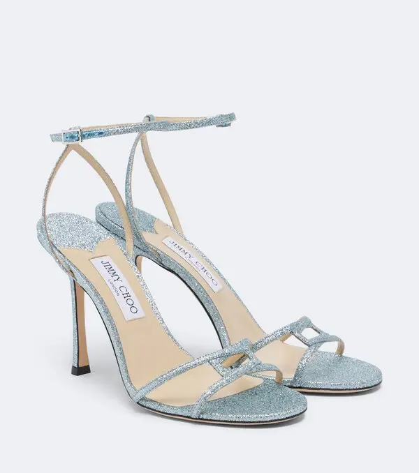 JIMMY CHOO Leo Glitter Sandals - Blue