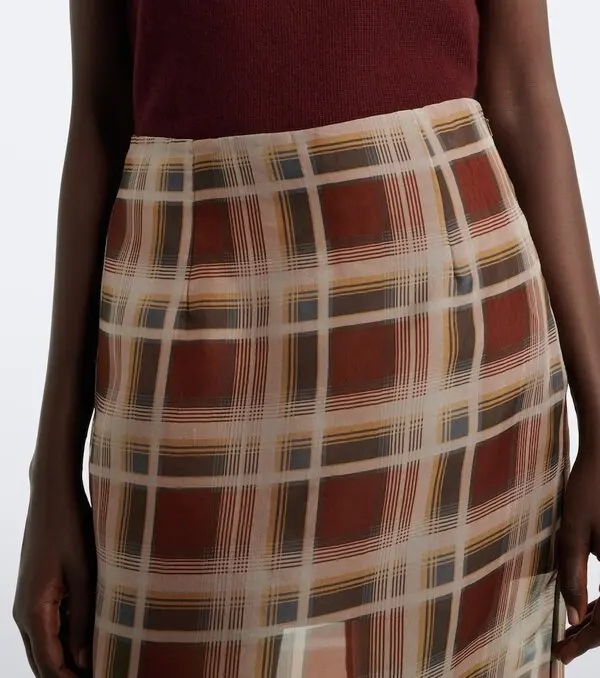 FRAME Check Silk Midi Skirt