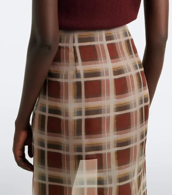 FRAME Check Silk Midi Skirt