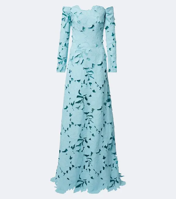 Costarellos Off-shoulder Floral Guipure Lace Gown - Blue