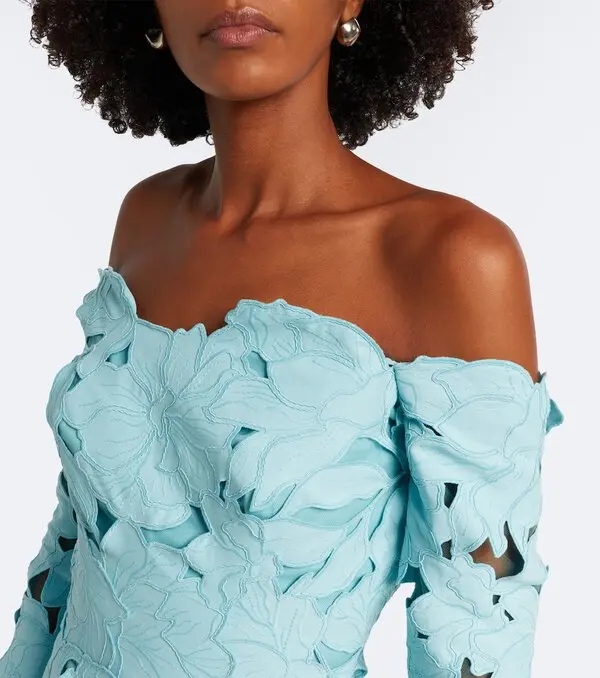 Costarellos Off-shoulder Floral Guipure Lace Gown - Blue