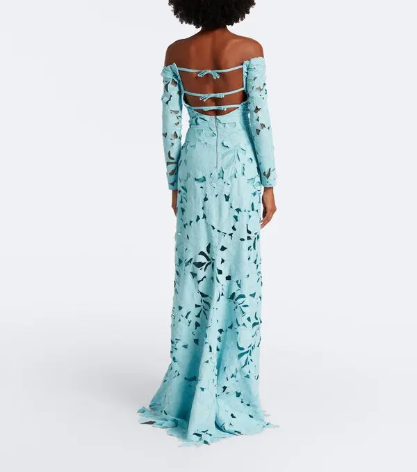 Costarellos Off-shoulder Floral Guipure Lace Gown - Blue